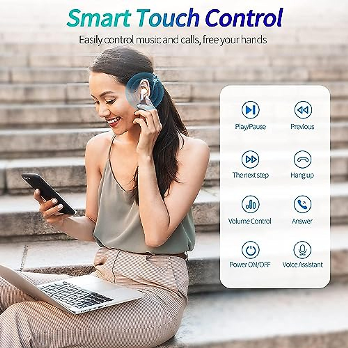 Wireless Earbuds, 30Hrs Playtime Bluetooth Earbuds Built in Noise Cancellation Mic with Charging Case, Headphones with Stereo Sound, IP67 Waterproof Ear Buds Touch Control Smart Pop-up Auto Pairing