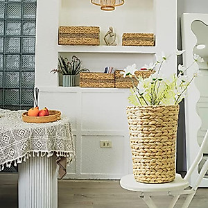 MANTEIV Waste Basket Woven - Water Hyacinth Storage Rustic Boho Decor Basket - Home Office Paper Wastebasket Garbage Container Bin for Living Room Bedroom Bathroom Kitchen Set