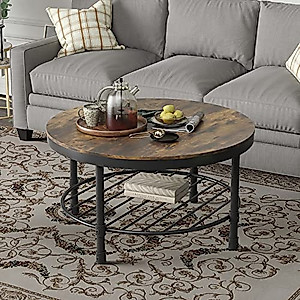 CADMIC 31.5" Round Industrial Coffee Table for Living Room