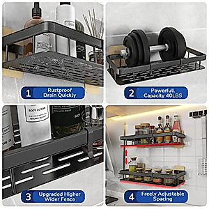 tgosomt Shower Caddy 4-Pack, Self Adhesive Shower Shelf Wall Mounted, Shower Organizer For Inside Shower Tile (Black)