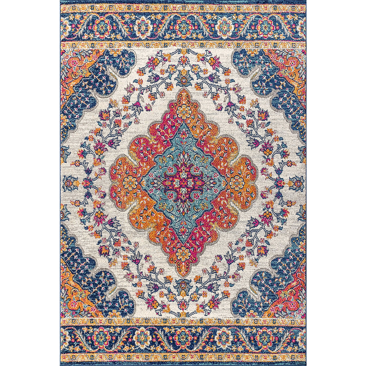 JONATHAN Y BMF106A-8 Bohemian Flair Boho Vintage Medallion Blue/Multi 8 ft. x 10 ft. Area-Rug, Vintage, Easy-Cleaning, for Bedroom, Kitchen, Living Room, Non Shedding