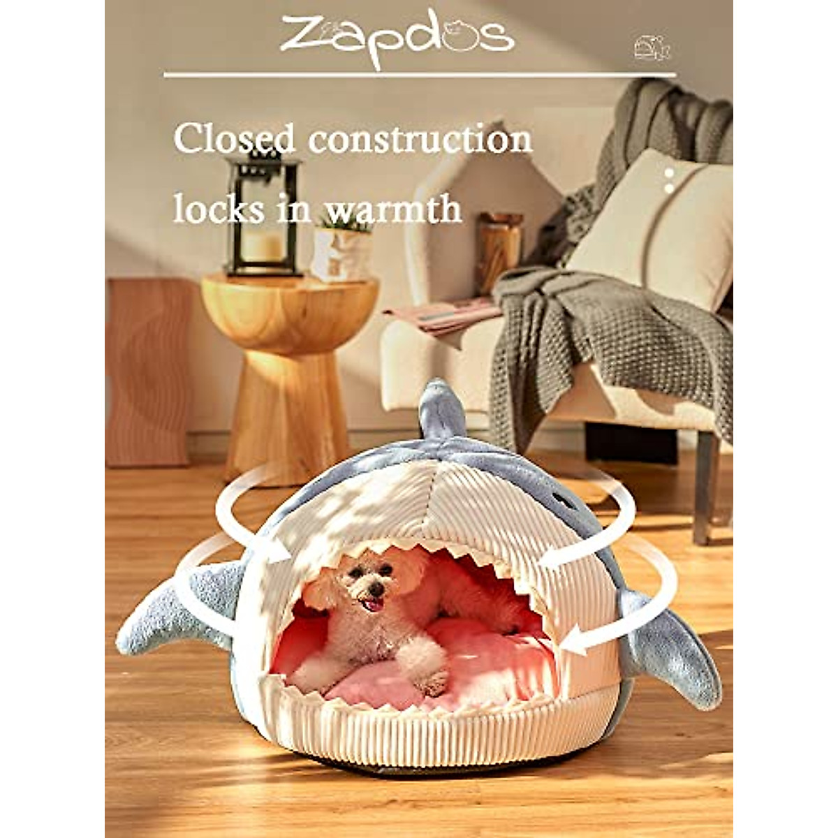 Shark Shape Cat Cave Bed with Thick Cushion, Kitten Cat Soft Warm House for Indoor Cats Anti-Slip Bottom, Cat Tent with Removable Washable Cushioned Pillow, Cat Hut Sleeping Bag Small Dog Bed - XL