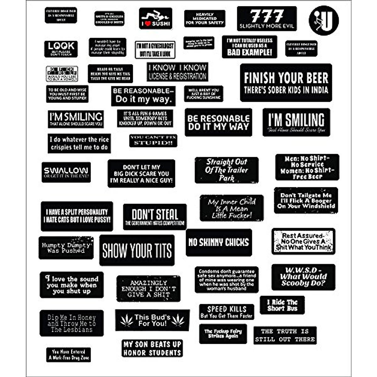 1 SET XXL (49pcs) Motorcycle Helemt Funny Rude Quotes | Hard Hat, Tool Box Stickers FUNNY | 100% PVC ! Funny decals for Construction, Electrician, Union, OSHA, Oilfield, Military, Fire Crew, Mechanics