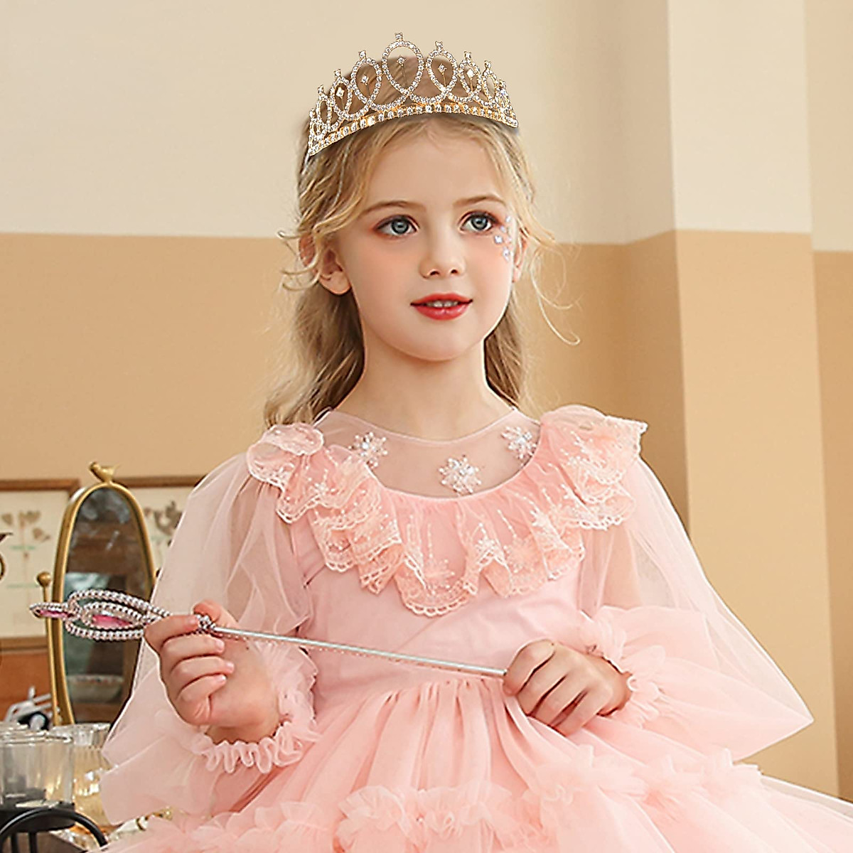 ZOCONE 2 Pack Crystal Rhinestone Bridal Tiara & Birthday Queen Sash, Wedding Crown for Women Flower Girls Birthday Headband Quinceanera Crowns with Comb (Gold)