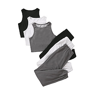 Verdusa Women's 6 Piece Lounge Sets Tracksuit Crop Tank Top and Sweatpants Grey Black White S