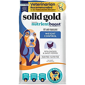 Solid Gold Fit and Fabulous Chicken - Nutrientboost Dry Dog Food for Weight Control - Digestive Probiotics for Dogs Grain & Gluten Free High Fiber & Low Fat - Omega, Superfoods & Antioxidants - 22 LB