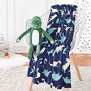 Amazon Basics Kids Dinosaur Squad Patterned Throw Blanket with Stuffed Animal Dinosaur