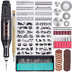Uolor 108 Pcs Engraving Tool Kit, Multi-Functional Electric Corded Micro Engraver Etching Pen DIY Rotary Tool for Jewelry Glass Wood Ceramic Metal Plastic with Scriber, 82 Accessories and 24 Stencils