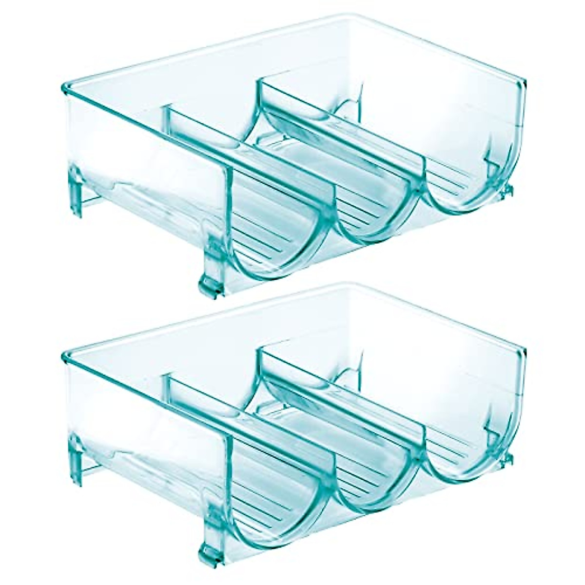 mDesign Stackable Plastic 3 Bottle Refrigerator Wine Rack - Kitchen Storage Organizer for Champagne, Wine or Water Bottles - Stacking Wine Organizer for Fridge - Ligne Collection - 2 Pack - Blue Tint