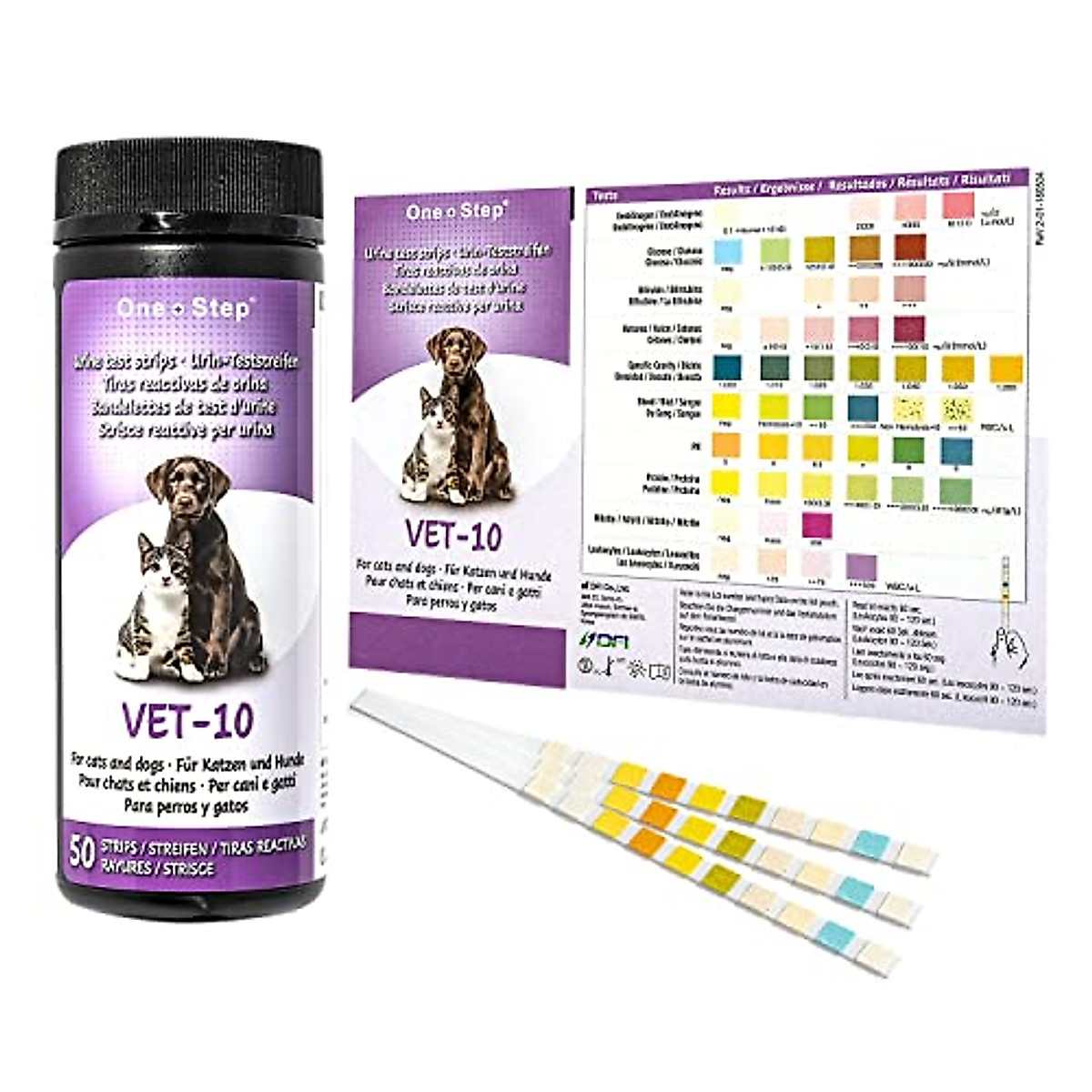 One Step Pet Urine Test Strips, 50 x Urinalysis Parameter Tests for Dogs, Cats, Vets & Animals. Accurate Testing for Veterinarians Detects UTI, Diabetes, Bladder, Kidney, Liver, SG, pH, Glucose