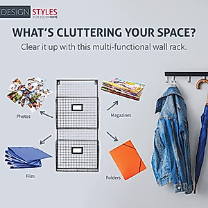 Designstyles Two Tier Wall File Holder – Durable Pewter Metal Rack with Spacious Slots for Easy Organization, Mounts on Wall and Door for Office, Home, and Work