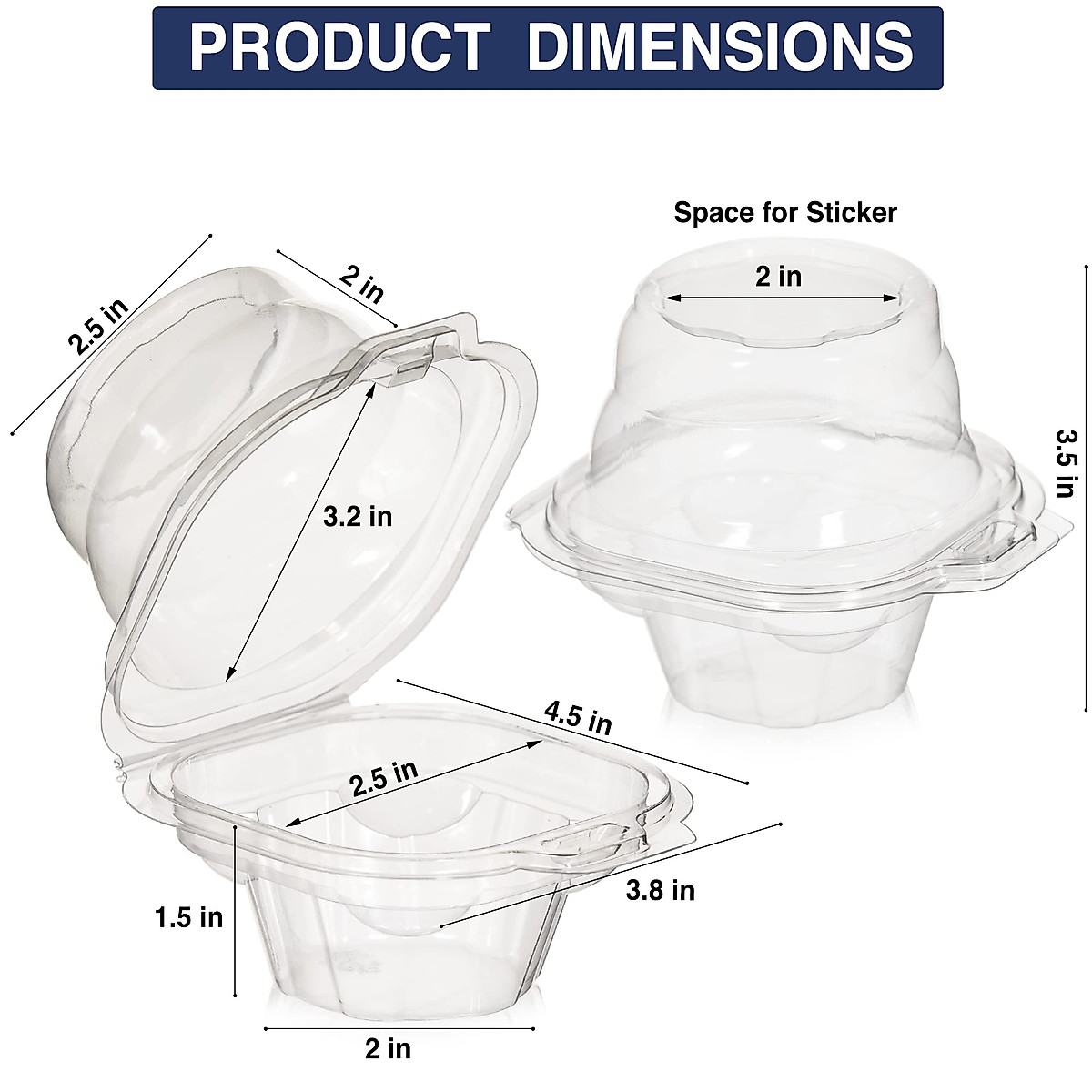 MUSENTIAL 50-Pack Individual Cupcake Containers, Stackable Single Compartment Disposable Carrier Holder Box with Airtight Dome Lid, BPA Free (50 Count)