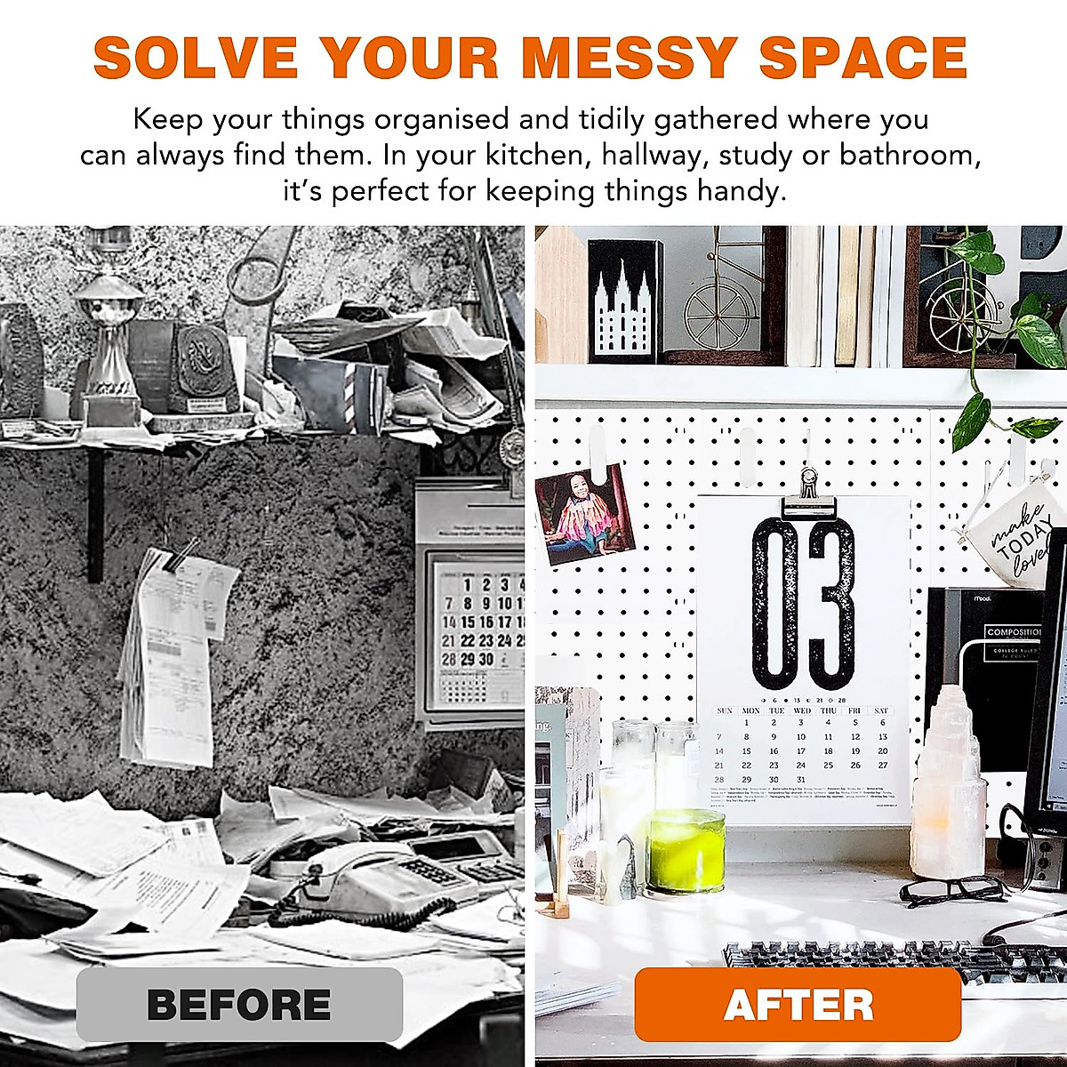 12Pcs Pegboard, Pegboard Wall Organizer, Peg Boards for Walls Craft Room, Pegboard Kits fit Garage Kitchen Workshop, Small Pegboard, Peg Board Organizer Accessories - White Pegboards Panels