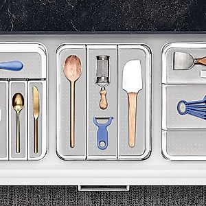 madesmart Utensil Tray - Large | Light Grey | Clear Soft Grip Collection | 3-compartment | Soft-grip Lining | Non-slip Feet | BPA-free