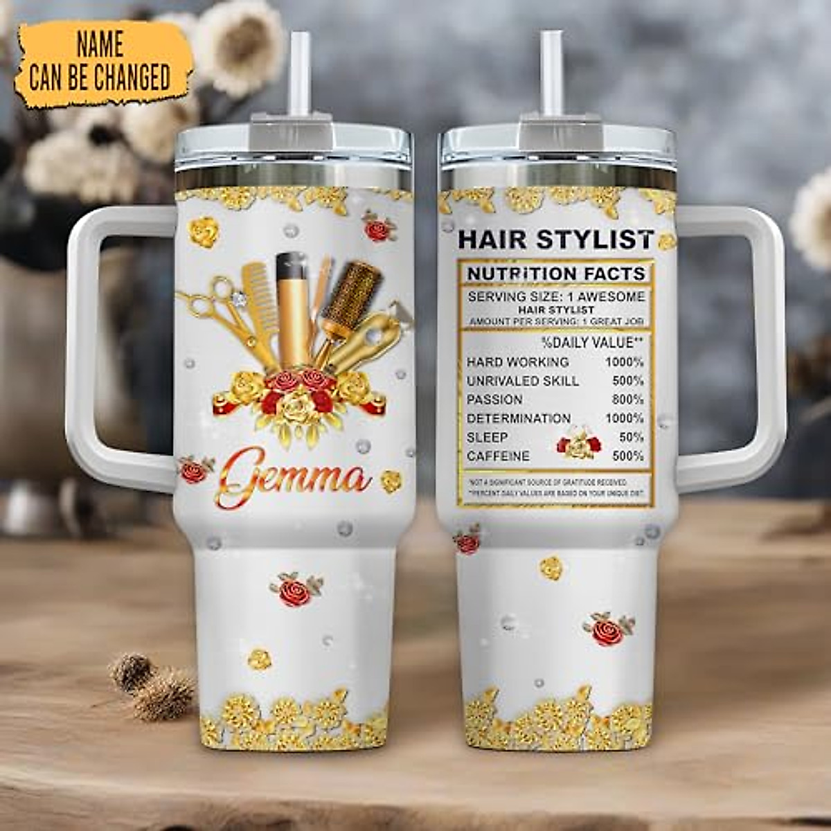 Hyturtle Personalized Coffee Tumbler Hairstylist Customized Name 40 oz Tumbler with Handle and Straw Lid, Birthday Gifts For Hairdressers Men Women Insulated Mugs Wine Tumblers Stainless Steel Cups