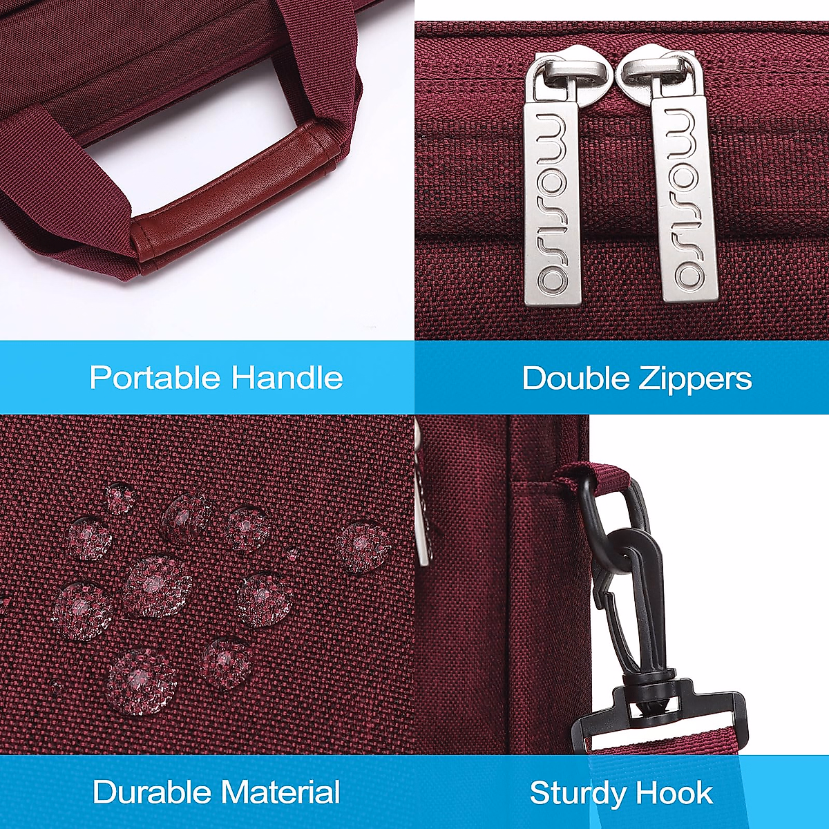 MOSISO Laptop Shoulder Bag Compatible with MacBook Air 15 M3 M2 2024 2023/Pro 16 inch M4 M3 M2 M1,15-15.6 inch Notebook with 2 Raised&1 Flapover&1 Horizontal Pocket&Handle&Belt, Wine Red