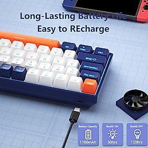 XISOGUU Wireless 61% Mechanical Keyboard, Modes BT5.0/2.4G/Wired, Backlit Ultra-Compact 68Keys Gaming Keyboard with Stand-Alone Arrow/Control Keys/Hot Swappable(White&Blue/Red Switch)…