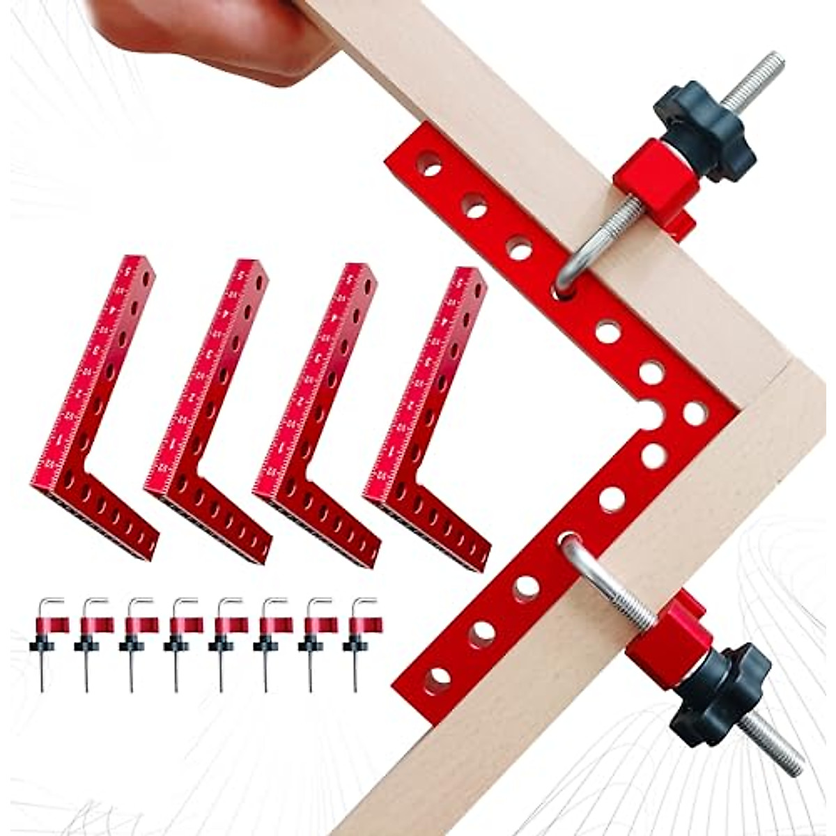 Domybear 90 Degree Positioning Squares Right Angle Clamps for Woodworking Aluminium Corner Clamp Carpenter Clamping Tool for Picture Frame Box Cabinets Drawers 4 Pack 5.5"*5.5"