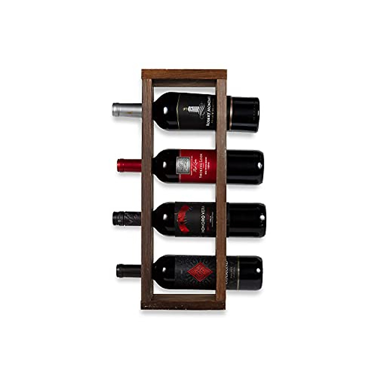 Rustic State Sonoma Wall Mounted Wood Vertical Wine Rack Holder Storage Shelf Organizer for 4 Bottles - Home, Kitchen, Dining Room Bar Décor - Walnut
