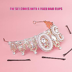 JUSTOTRY 30th Birthday Crown Headband - 30th Birthday Outfit Gifts for Women Rhinestone Headband with Peals for 30th Birthday Decorations