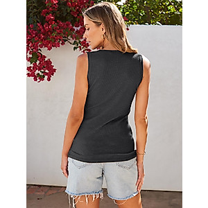 Kissfix Womens Tops Cute Sleeveless Ribbed Juniors Summer Basic Cami Knit Y2K Tank Top Henley Button Down Trendy Blouses