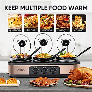Slow Cooker, Dual Slow Cooker Black and Copper Triple Slow Cooker Buffet Server Multiple Pot Food Warmer, Slow Cooker Buffet Food Warmer Adjustable Temp Lid Rests Stainless Steel
