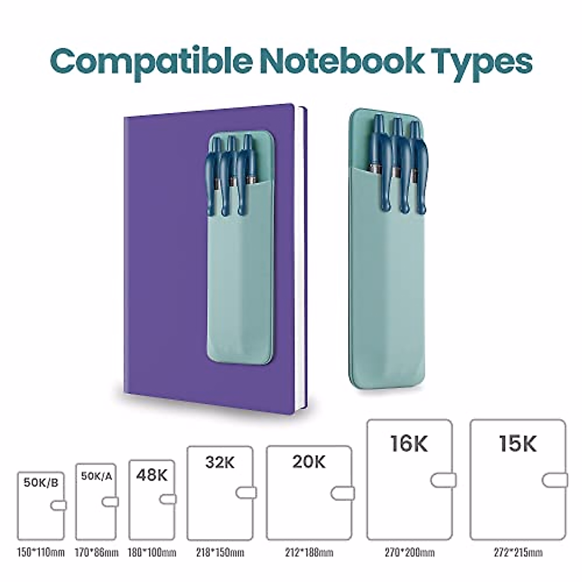 Epessa Stick-On Pen Holder for Notebook, Adhesive Pencil Sleeve Pouch for Hardcover Journals, Planners, Notebooks, Reusable Pen Pocket Organizer Easy to Remove (Green)