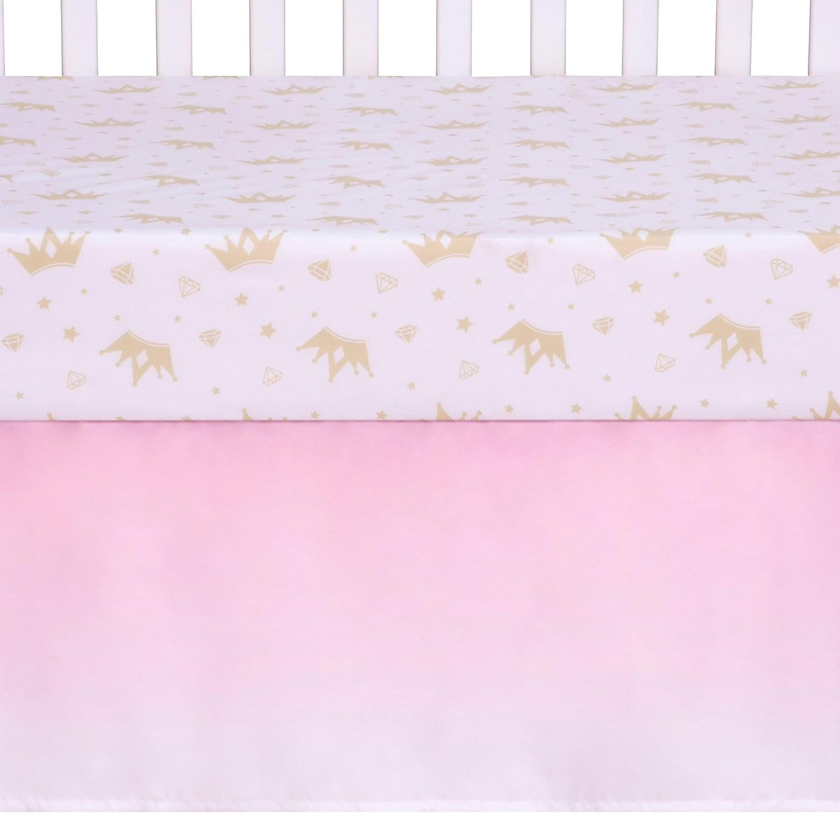 Sammy & Lou Tiara Princess 4-Piece Baby Nursery Crib Bedding Set for Girls, Includes Quilt, Fitted Crib Sheet, Crib Skirt, and Plush Toy