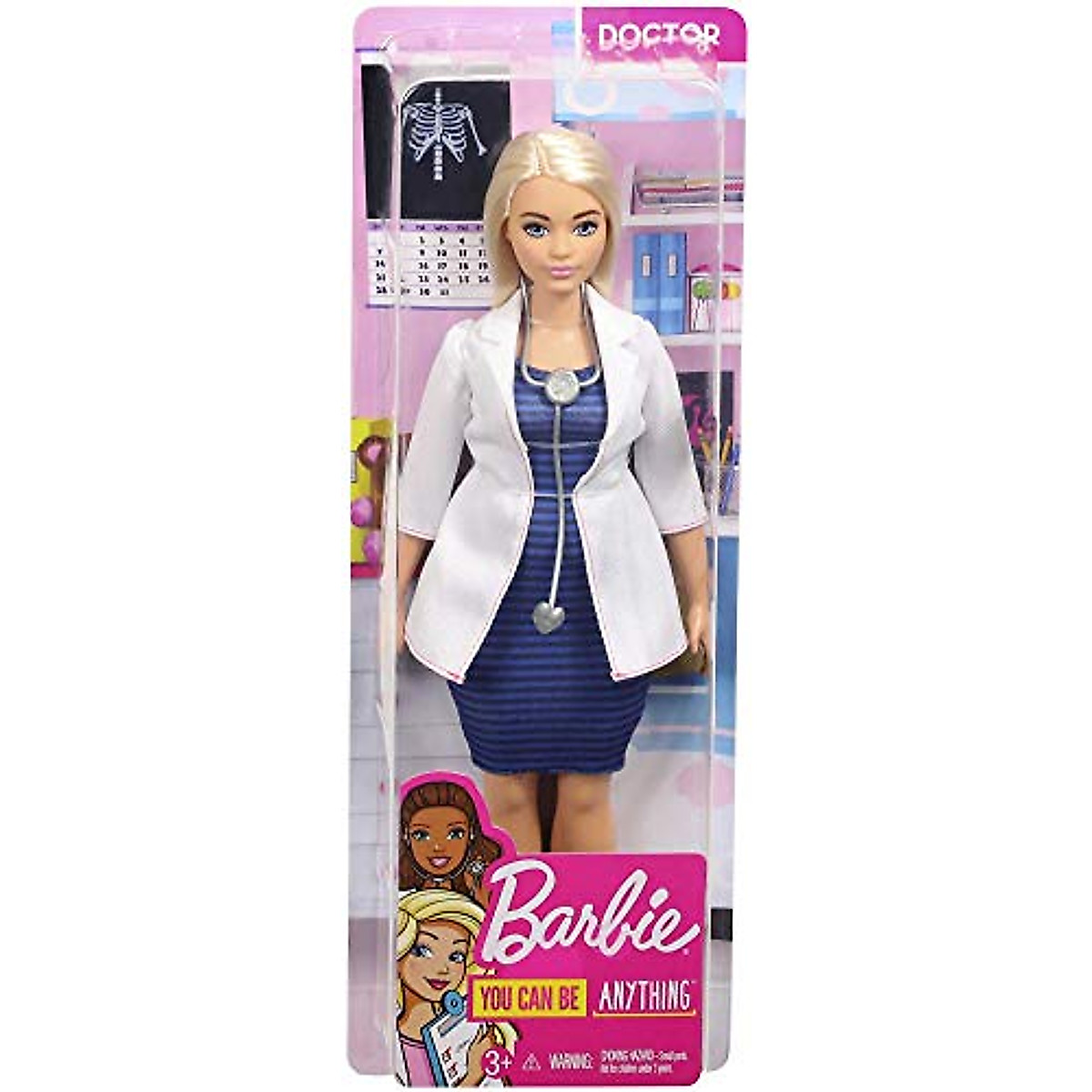 Barbie Doctor Doll, Curvy, Dressed in White Coat with Stethoscope and Blonde Hair, Gift for 3 to 7 Year Olds