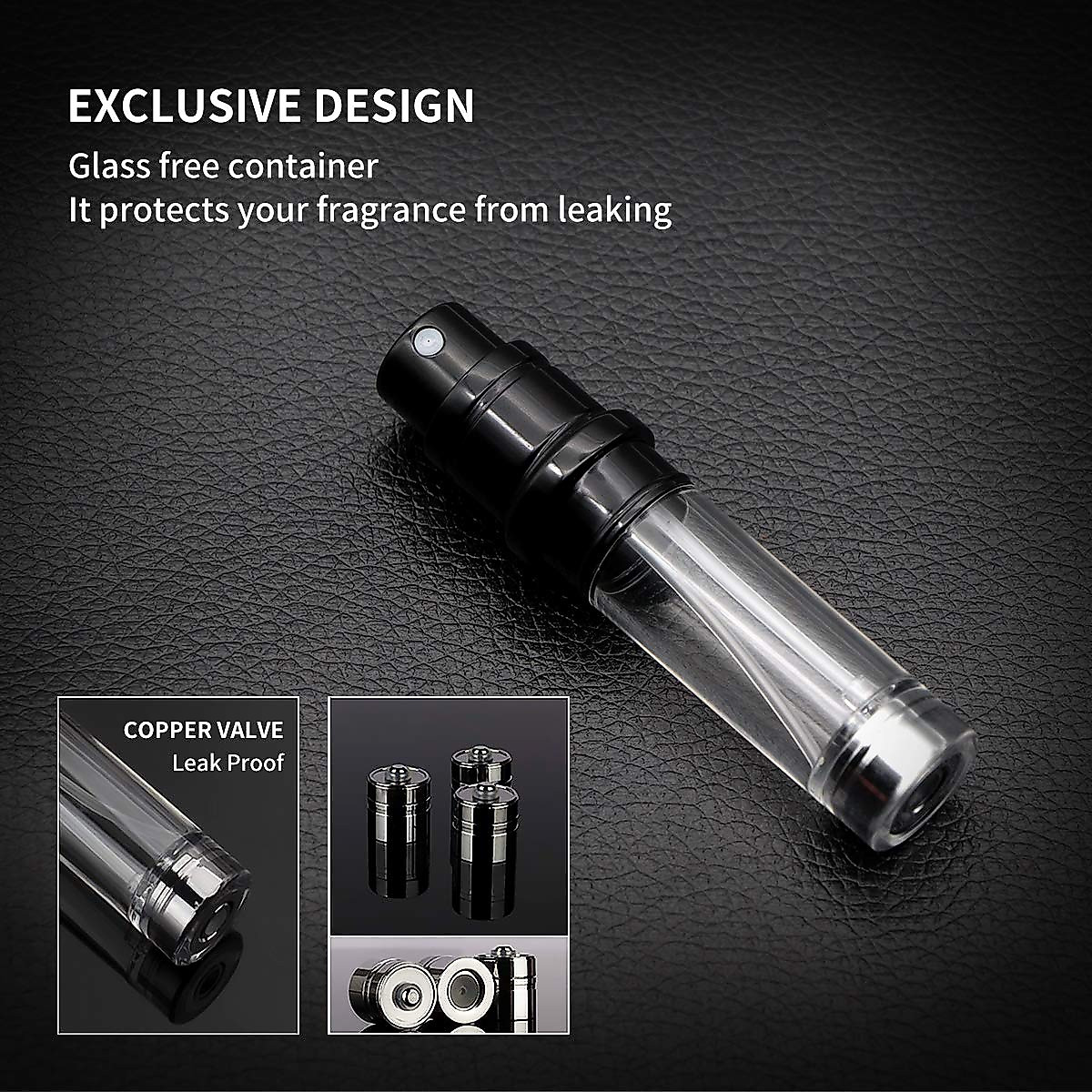 Travel Refillable Perfume Bottle, Mini Portable Perfume Empty Atomizer with Fine Spray Pump, Leaking Proof Perfume Container for Women & Men, 5ml (Black)