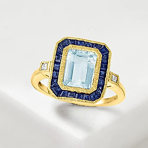 Ross-Simons 2.00 Carat Aquamarine and 1.60 ct. t.w. Sapphire Ring With .12 ct. t.w. Diamonds in 14kt Yellow Gold. Size 5