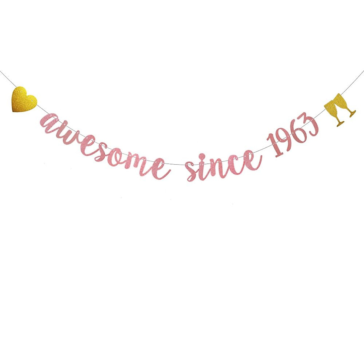 Awesome Since 1963 Banner, Pre-Strung,Rose Gold Glitter Paper Garlands for Girl's Woman's 61st Birthday Party Decorations Supplies, No Assembly Required,Rose Gold,SUNbetterland