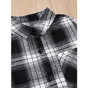 Floerns Girls 3 Piece Outfits Bell Bottom Outfit Cami Top and Flare Pants Set with Plaid Print Shirt Black and White 10Y