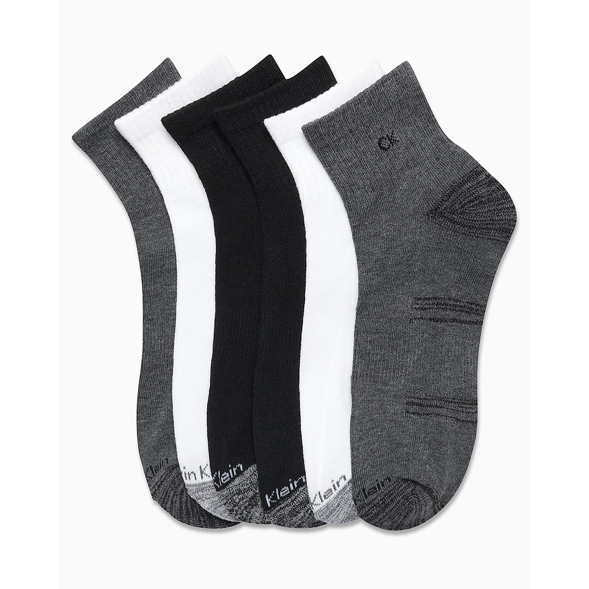 Calvin Klein Men's Quarter Socks - 6 Pack Soft Cushioned Athletic Ankle Socks for Men - Breathable Men's Sports Socks, Size 7-12, Black/White/Grey