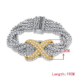 UNY JEWEL Jewelry X Bar 5 Strand Box Chain Magnetic Clasp Wide Bracelet Designer Inspired Christmas Day Gifts (Two Tone 6.50 Inch)