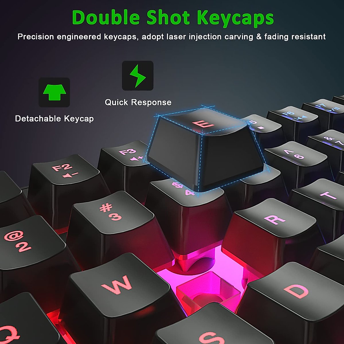 BlueFinger Wireless Gaming Keyboard, Rechargeable RGB Rainbow Backlit Gaming Keyboard, Compact 87 Keys Wireless Keyboard for Mac Laptop Computer PC Gamer