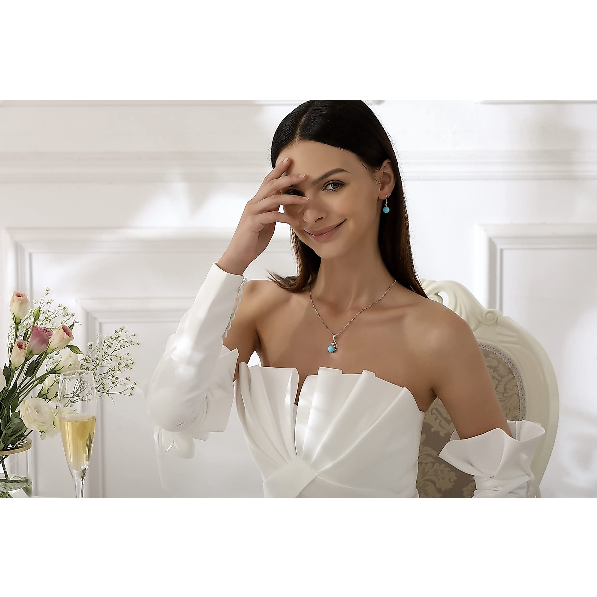 CHAULRI Sleeping Beauty Turquoise Pendant Necklace 910mm Round 18K Gold Plated 925 Sterling Silver – December Birthstone Birthday Gift Something Blue Wedding Gift Anniversary Jewelry Gifts for Women