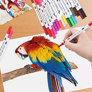 Upanic 36 Colors Brush Pens Markers for Adult Coloring Books,Calligraphy Markers for Lettering,Dual Tip Brush Pens for Kids Drawing,Color Markers Fine Tip Pens for Art,Journal Planner,Doodle(36pcs)