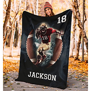 Custom Football Plaid Blanket, Football Throw Blanket Football Blankets for Boys Son,Custom Blanket Gift for Mom Birthday, Soft Bed Flannel Blanket Football Boy Gifts