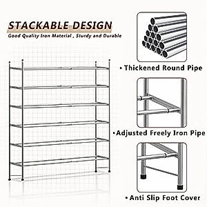 YIZAIJIA Shoe Rack Storage Organizer 6 Tier Expandable Metal Adjustable Shoe Shelf Free Standing Shoe Rack for Entryway Closet Doorway,Silver