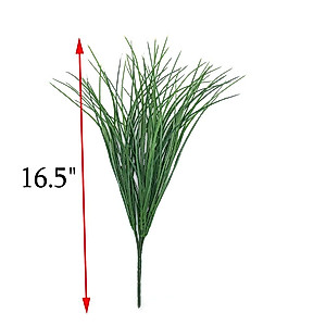 4pcs Artificial Fake Grass Plants Flowers Faux Plastic Wheat Grass Outdoor UV Resistant Greenery Shrubs Plant for Outdoor Planters Wedding Indoor Outside Hanging Home Garden Décor(4, Green)