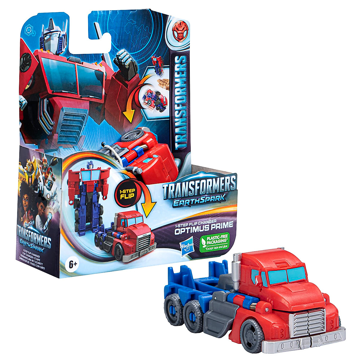Transformers Toys EarthSpark 1-Step Flip Changer Optimus Prime 4-Inch Action Figure, Robot Toys for Ages 6 and Up