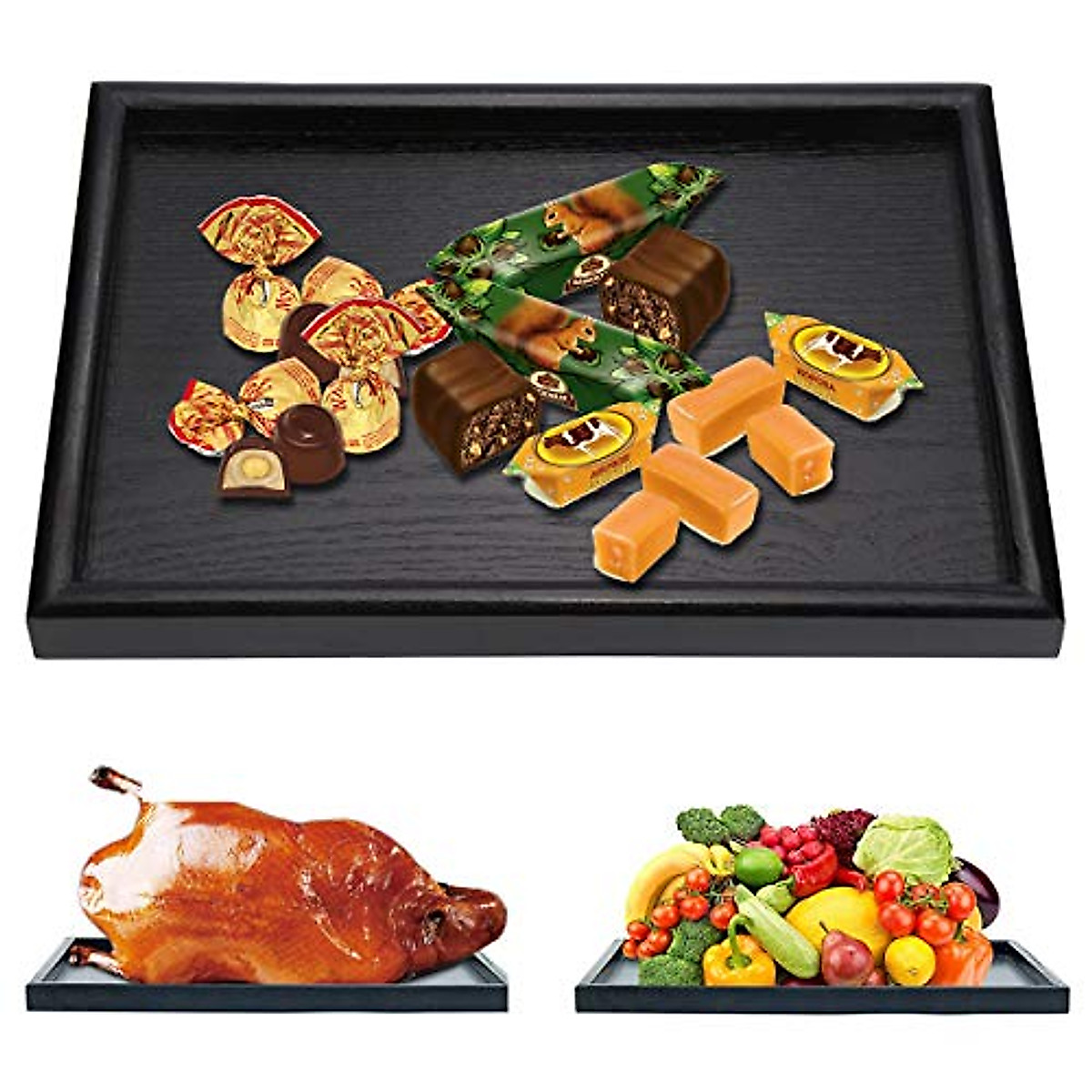 Solid Wood Serving Tray Rectangle Shape Handmade Multi Purpose for Tea Coffee Snack Food Fruit Water Tea Coffee Juice Breakfast Kitchen Decor 10 x 7.2 x 0.8 inch