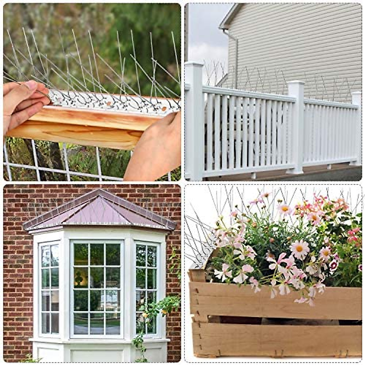 Bird Spikes for Pigeons Small Birds Cat Cover 192 Inch, OneSight Anti Bird Spikes Stainless Steel Bird Deterrent Spikes Repellent Fence Spikes（14 Packs