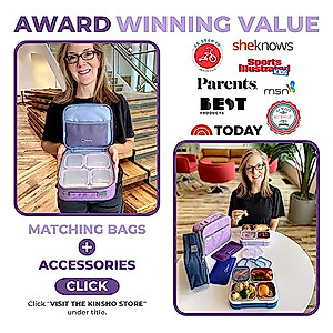 Stainless Steel Bento Lunch Box for Adults Kids with Ice Pack Insulated Lunch Bag, Leak-Proof Snack Boxes, Metal and Plastic Portion Control School Lunch Containers, 4 Compartments, 36 oz Lilac Purple
