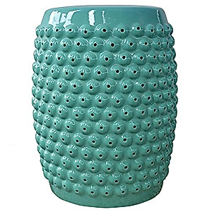 KIROJA Decorative Ceramic Garden Stool, Chinese Style Glazed Pinhole Ceramic Round Stool, Suitable for Living Room, Terrace, Garden, Etc. (Color : Green)