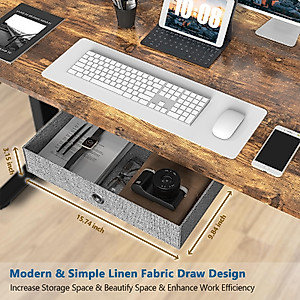 DUMOS 55 Inch Electric, Ergonomic Sit Stand Drawers, Home Office Height Adjustable Desk Computer Workstation, 23.62"D x 55.12"W x 28.74"H, Rustic Brown