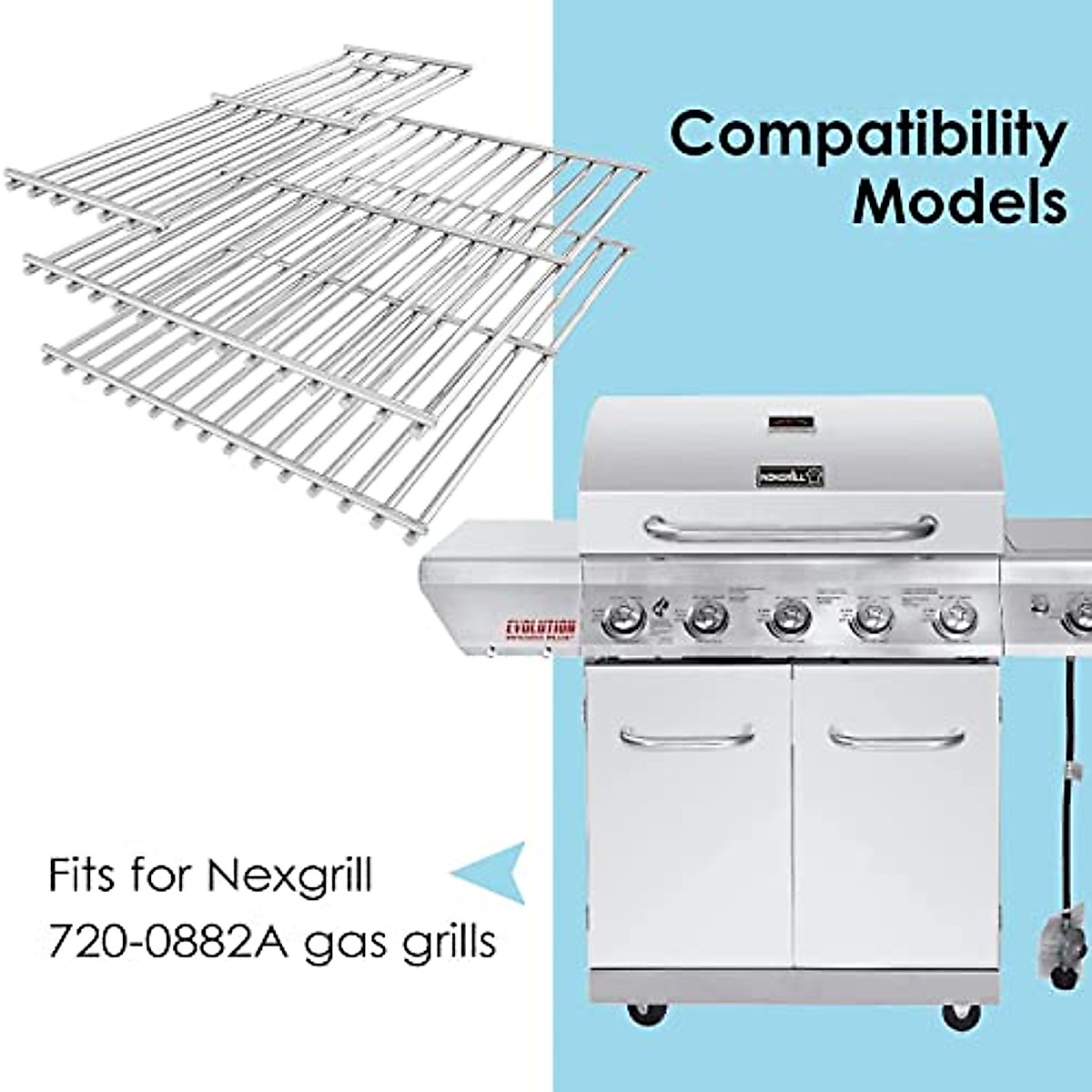 Utheer Cooking Grates for Nexgrill Replacement Parts 720-0882A Evolution Infrared Plus 5-Burner, Stainless Steel Solid Rod Grill Cooking Grids for Nexgrill Gas Grill Parts with Side Burner, Set of 3