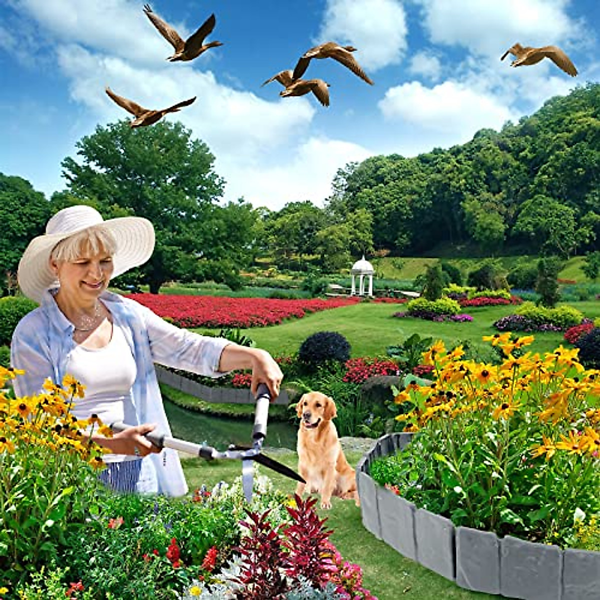 Garden Landscape Edging Border No Dig,Flower Bed Edging,DIY Plastic Fencing Lawn Border,Imitation Stone Effect Garden Borders for Garden, Lawn, Walkway and Landscape Edging (24.6 FT)