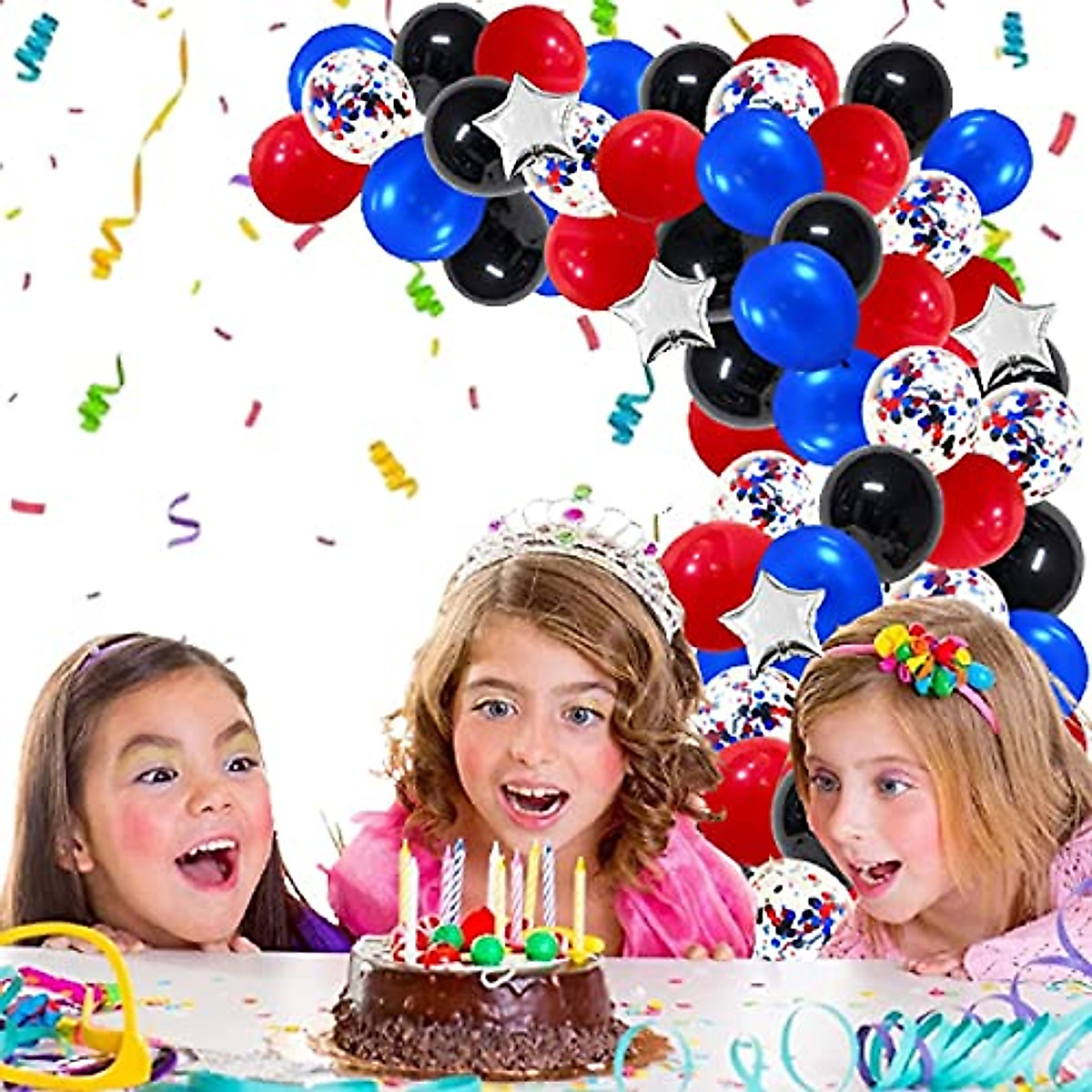 Red Blue Black Balloon Garland Arch Kit, Royal Blue Red Black Latex Confetti Balloon 16ft Arch Strip Ribbon for Kid Super Spider Hero Man Theme 3rd 4th Boy Birthday Graduation Party Decors